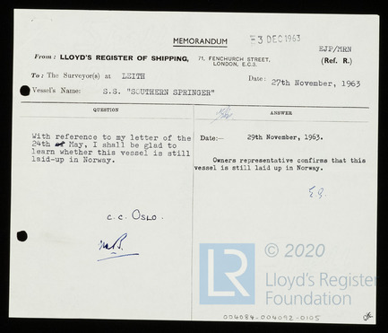 Question & Answer Memo Between London & Leith Offices Regarding ...