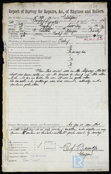 Report Of Survey For Repairs &c Of Engines & Boilers For Pyrope 18th ...