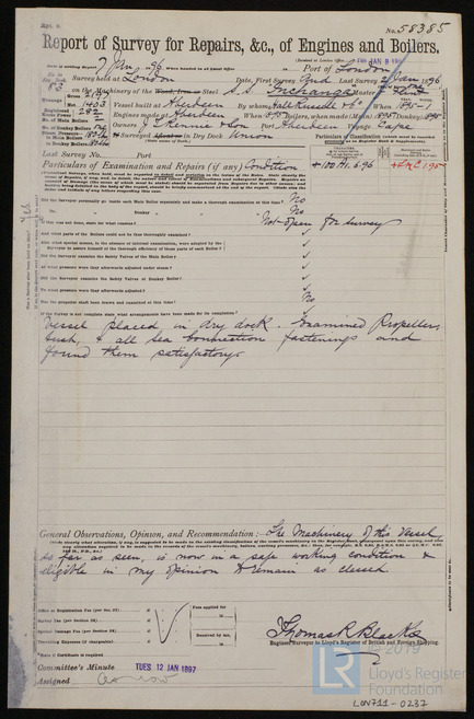 Report Of Survey For Repairs &c Of Engines & Boilers For Inchanga 7th ...