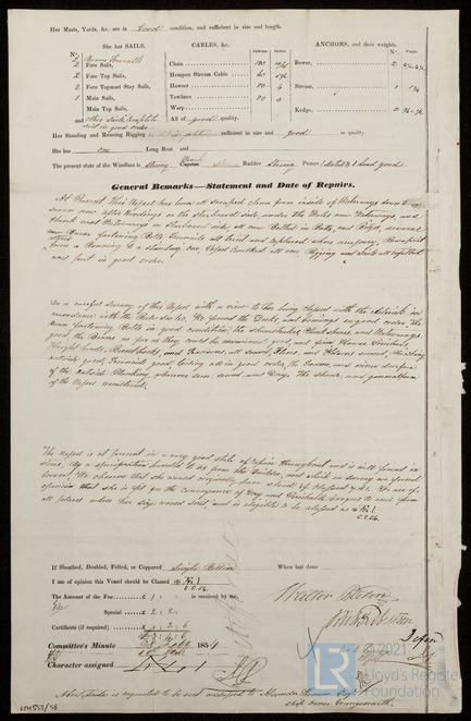 Report Of Survey For Catherine Campbell 14 February 1854 | Documents | Archive & Library ...