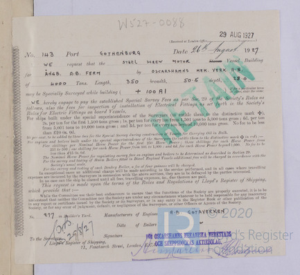 Request For Special Survey Of Fermia 26th August 1927 | Documents ...