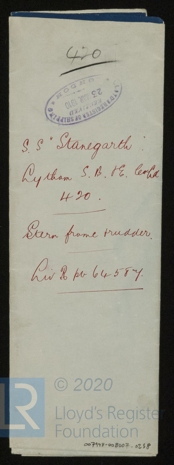 Plan Of Stern Frame & Rudder For Stanegarth 1910 | Documents | Archive ...