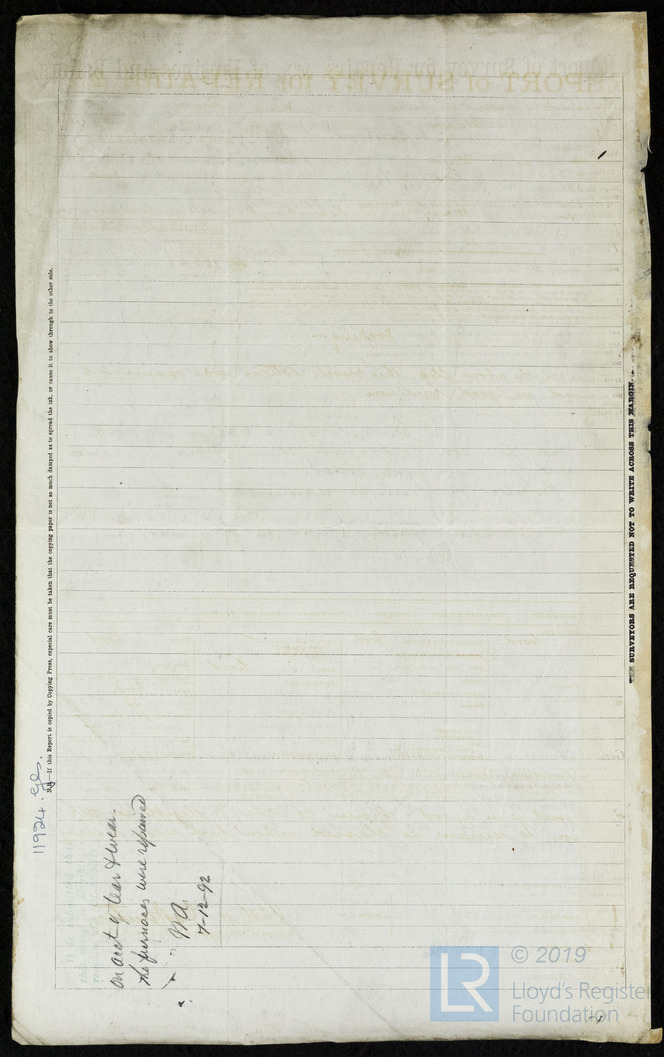 Report Of Survey For Repairs &c Of Engines & Boilers For Concordia 5th ...