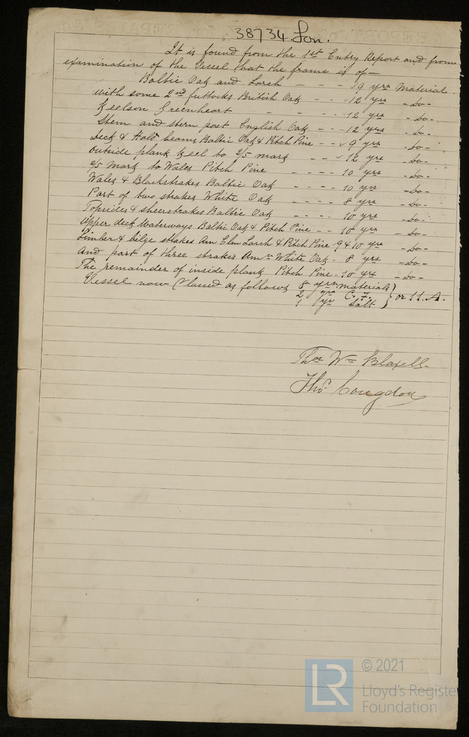 Report Of Survey For Repairs &c For Lord Macduff 12th December 1879 ...