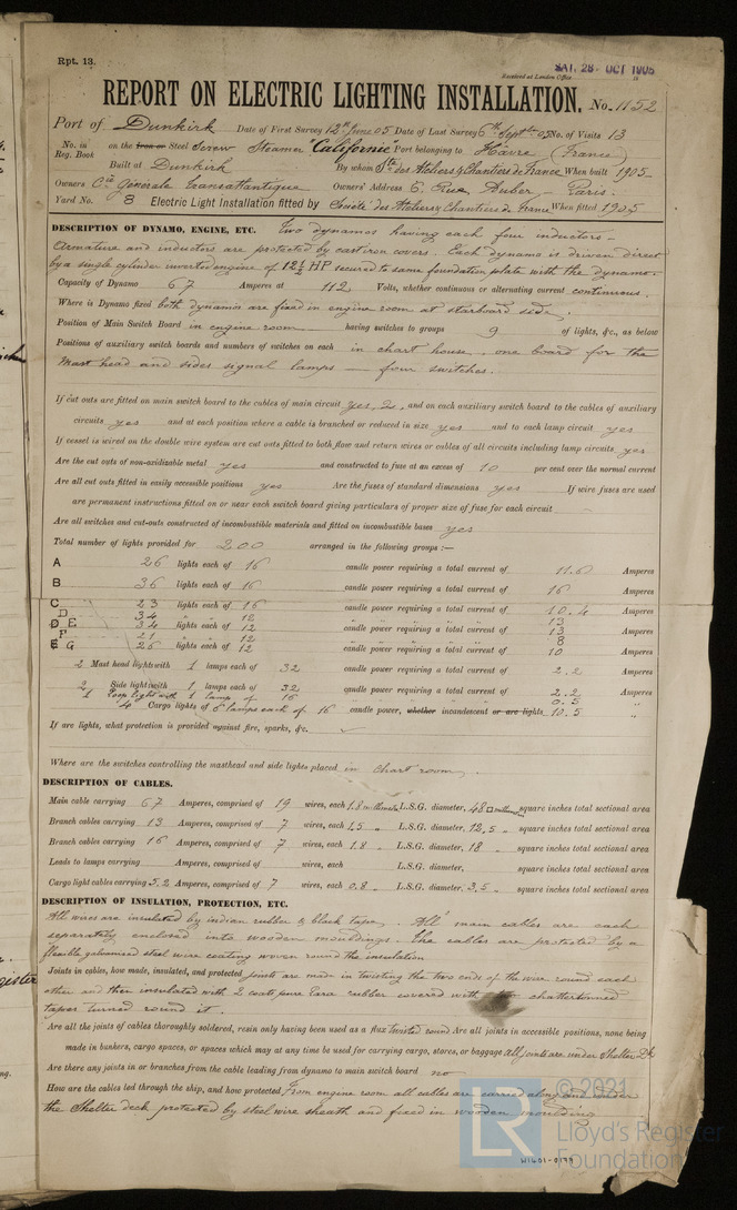 Report On Electric Lighting Installation For Californie 6th September ...